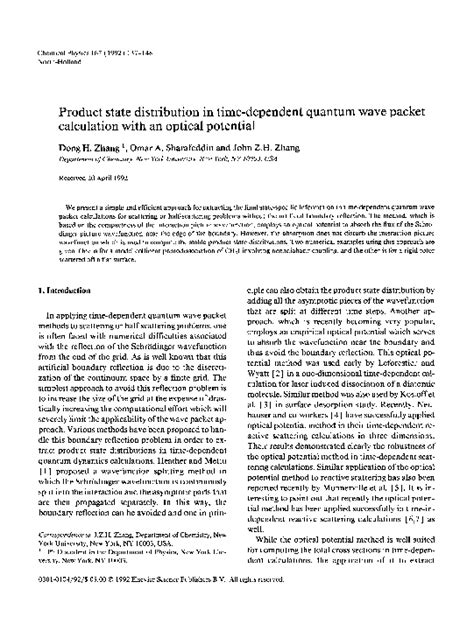 Pdf Product State Distribution In Time Dependent Quantum Wave Packet Calculation With An
