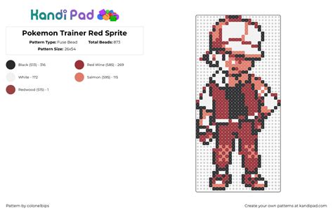 Pokemon Trainer Red Sprite Fuse Bead Pattern Kandi Pad Kandi Patterns Fuse Bead Patterns