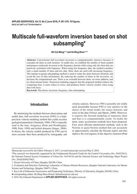Pdf Multiscale Full Waveform Inversion Based On Shot Subsampling