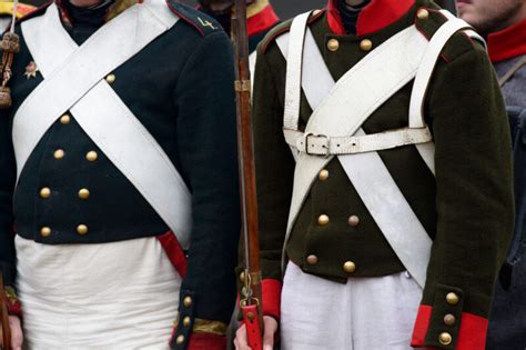 Two Men Dressed In Historical 1812 Uniform Close Up