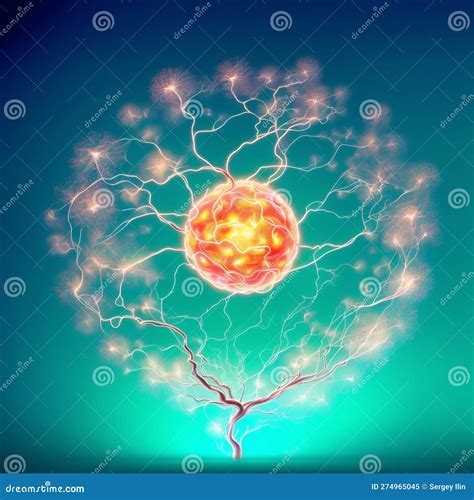 Neuron Cells With Glowing Link Knots Generative Ai Stock Illustration