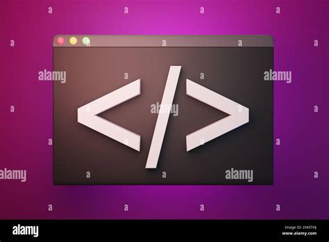 3d White Html Tag On A Computer Window Dialog On Gradient Purple Background Illustration Of