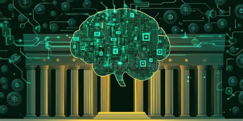 Digital Representation Of A Brain With Circuit Patterns Over Ancient Columns Symbolizing