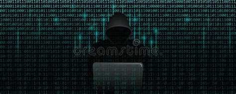 Computer Hacker In Matrix Cybercrime Concept With Binary Code Web