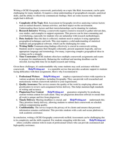 Gcse Geography Coursework Risk Assessment Pdf Geography Risk Assessment