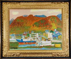 鈴木信太郎 伊豆の港 油彩10号Arts Shipのむら画廊