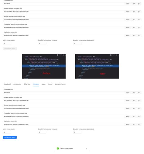 Reactivating A Device In The Activation Tab Chirpstack V4 Chirpstack Network Server