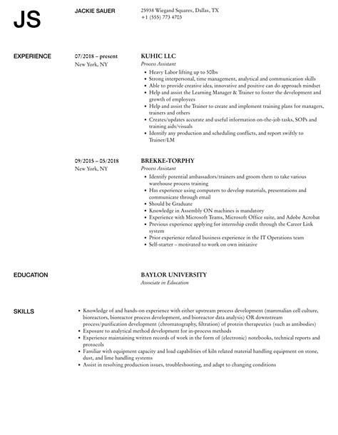 Process Assistant Resume Samples Velvet Jobs