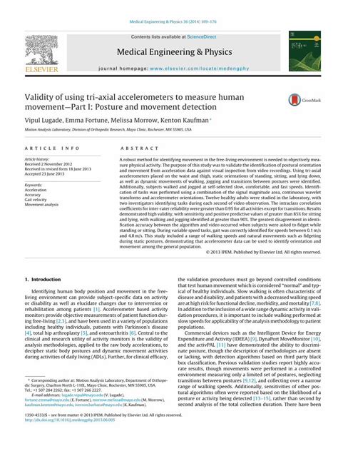 Pdf Validity Of Using Tri Axial Accelerometers To Measure Human Movement—part I Posture And