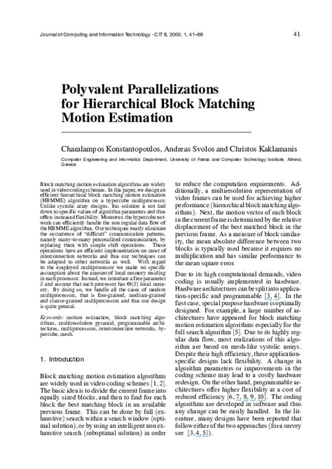 Pdf Polyvalent Parallelizations For Hierarchical Block Matching Motion Estimation
