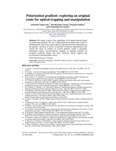 Pdf Polarization Gradient Exploring An Original Route For Optical Trapping And Manipulation