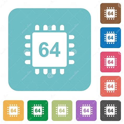 Microprocessor 64 Bit Architecture Rounded Square Flat Icons Stock
