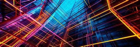 Lattice Structure With Intersecting Neon Lines Forming Complex Geometric Patterns Generative