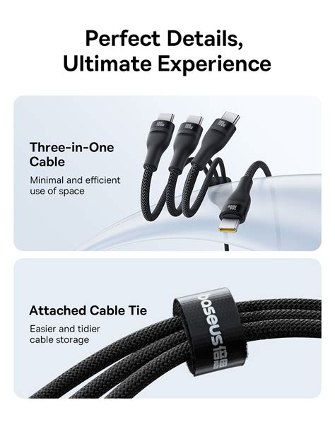 Cáp Sạc Nhanh Đa Năng 1 for 3 Baseus Flash Series 3 100W C to 3 C