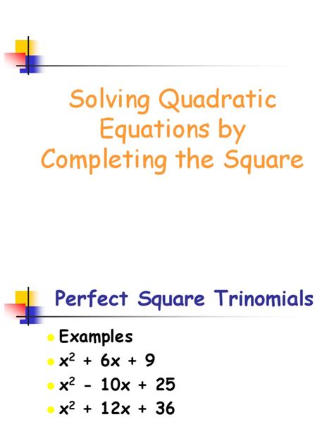 Solving Quadratic Equations By Completing The Square Pdf Factorization Quadratic Equation