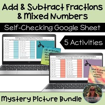 Adding And Subtracting Fractions And Mixed Numbers Mystery Picture BUNDLE