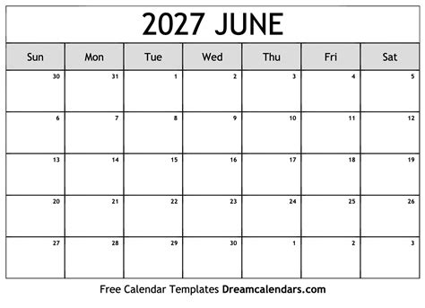 June 2027 Calendar Free Printable With Holidays And Observances