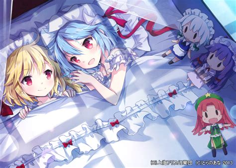 Safebooru 2girls Bat Wings Bed Blonde Hair Blue Hair Braid Character