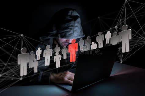 Hacker Man In The Dark Using Computer To Hack Data And Information