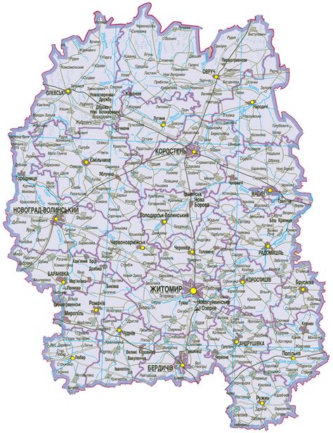 Житомирская область Карта автомобильных дорог Житомирской области