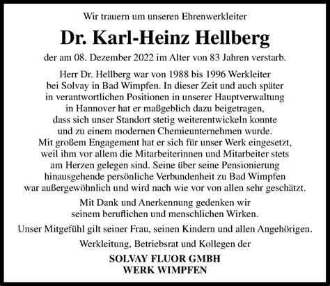 Traueranzeigen Von Karl Heinz Hellberg Trauerundgedenken De