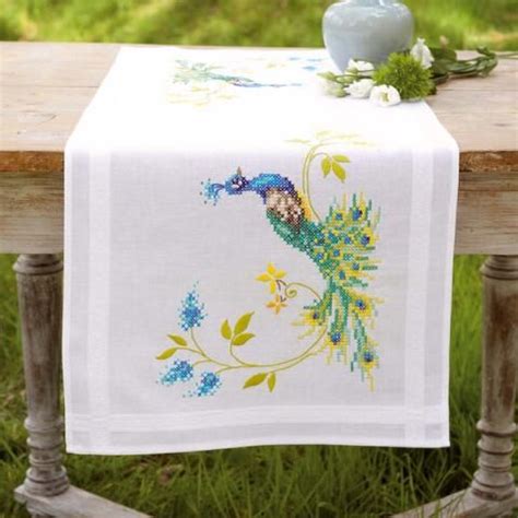 Vervaco® Peacocks Table Runner Stamped Embroidery Kit Stamped