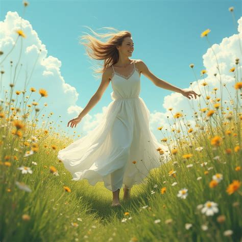 Naked Woman Running In A Meadow Woman Running Free In A Vi