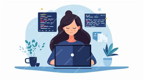 Professional Woman Programming Coding Language Office Desk Development Technology Skills