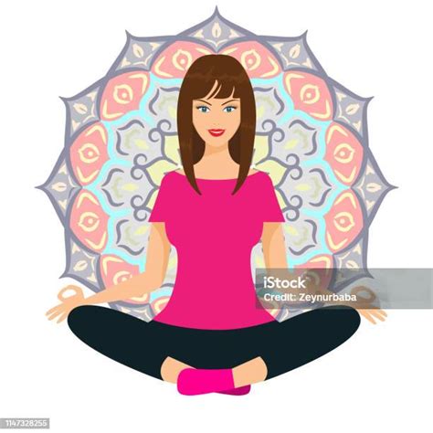연꽃 만다라 모티브와 요가를 하 고 아름 다운 소녀 또는 여자 평면 색상 벡터 일러스트입니다 뉴에이지에 대한 스톡 벡터 아트 및 기타 이미지 Istock