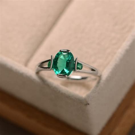 Lab Emerald Ring Engagement Ring Sterling Silver Ring May Etsy