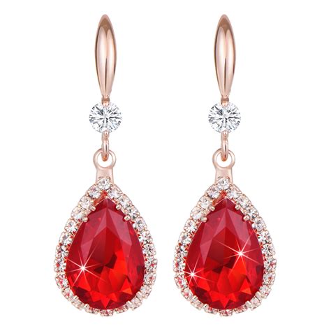 Linawe Red Dangle Earrings For Women Rose Gold Ruby Diamond Wedding
