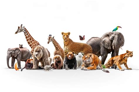 Exotic Zoo Animals Panorama On White Background Premium Ai Generated