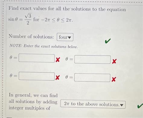 solved find exact values for all the solutions to the
