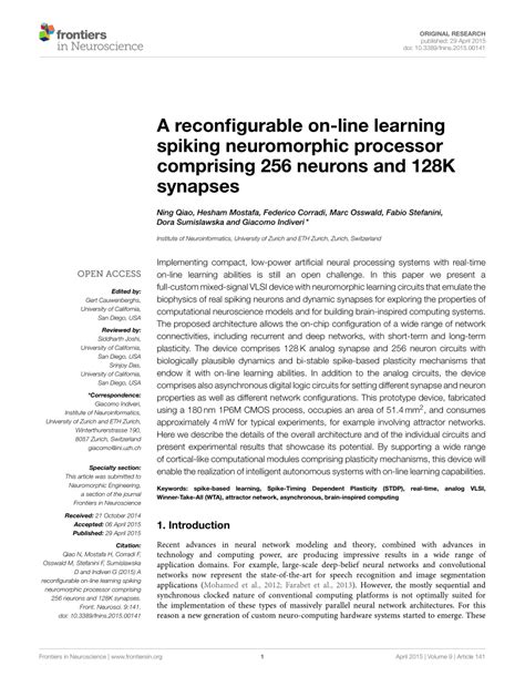 Pdf A Re Configurable On Line Learning Spiking Neuromorphic Processor Comprising 256 Neurons