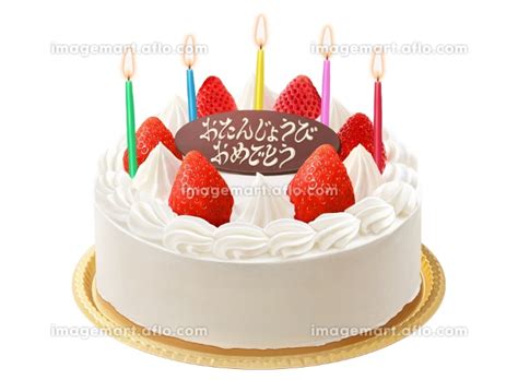 ホールケーキ バースデーケーキ イラスト リアル 金皿 183980448 イメージマート