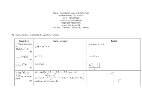 Assessment 1 Maple Lab Assignment Name Nur Hasinah Iwani Binti Mohd