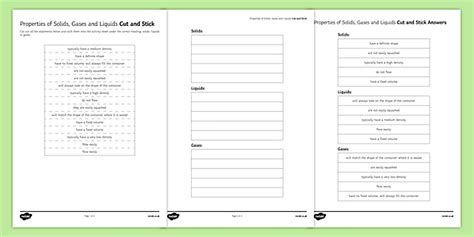 Properties Of Solids Liquids And Gases Worksheet Twinkl