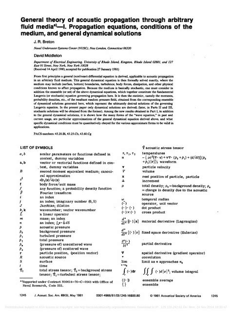 Pdf General Theory Of Acoustic Propagation Through Arbitrary Fluid Media—i Propagation