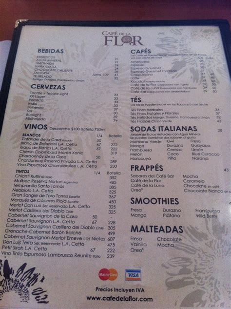 Carta De Café De La Flor Tijuana Local E 01
