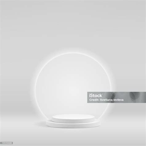 제품 전시를 위한 흰색 연단 3d 배경 최소한의 둥근 계단 무대와 기하학적 모양 화장품 스킨 케어 조명 배경 3차원 형태에 대한 스톡 벡터 아트 및 기타 이미지 Istock