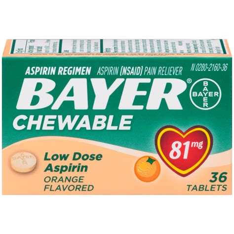 Bayer Low Dose Aspirin 81 Mg Chewable Tablets 36 Ct