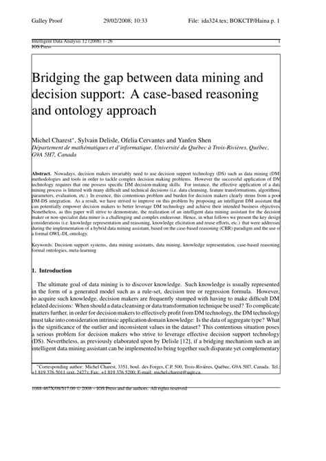 Pdf Bridging The Gap Between Data Mining And Decision Support A Case Based Reasoning And