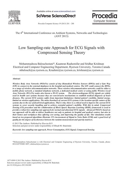 Pdf Low Sampling Rate Approach For Ecg Signals With Compressed