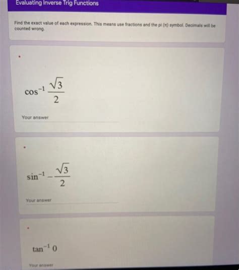 Solved Evaluating Inverse Trig Functions Find The Exact Chegg Com
