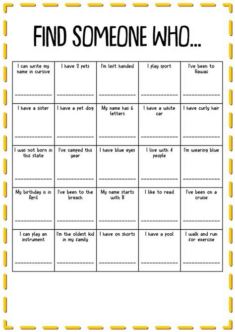 Find Someone Who Worksheets Math Activity Find Four Icebreaker