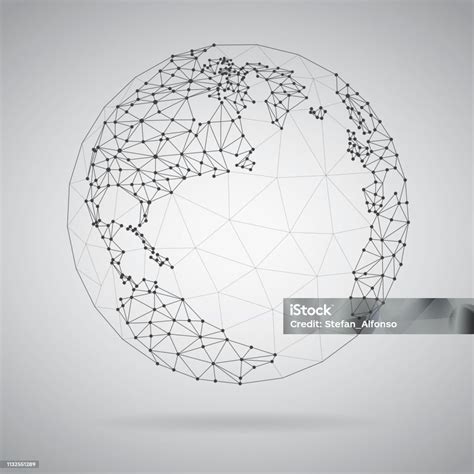 낮은 다각형 지구 그림입니다 행성 어두운 파란색 배경에 선으로 만든 지구본에 대한 스톡 벡터 아트 및 기타 이미지 지구본