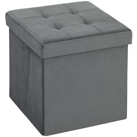 Homcom Foldable Storage Stool Storage Box Foam Mdf Gray Aosom Ireland