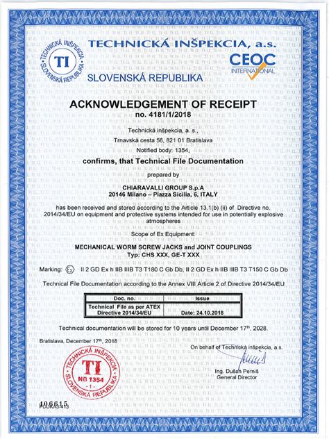 5 Chiaravalli Group Spa Technical File Documentation Certificate For