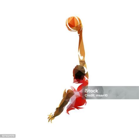 Kosárlabda Játékos Lövöldöző Labda Elszigetelt Alacsony Sokszögű Vektor Illusztráció Geometrci