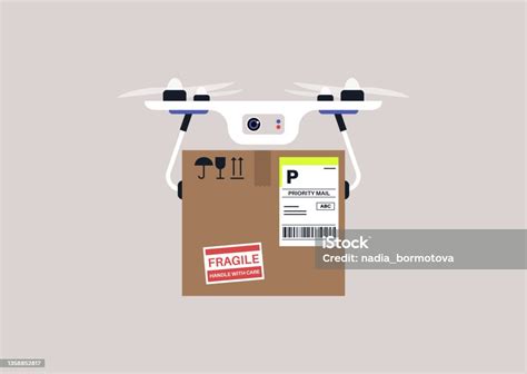 비접촉식 헬리콥터 배달 우선 우편함을 운반하는 무인 항공기 현대적인 선적 과정 상자에 대한 스톡 벡터 아트 및 기타 이미지 상자 Multicopter 개체 그룹